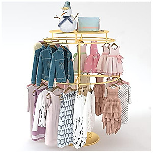 AMSXNOO Rotatable Round Clothes Rack 2-tier Kids Clothing Rack for Boutiques, Floor-Standing Circular Children Garment Rack Stand, Retail Display Costume Coat or Underwear Rack