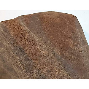 NAT Leathers | Brown Distressed 2 Tone Oily Faux Vegan Leather PU (Peta Approved Vegan) | 1 Yard 36 inch x 54 inch Cut by Yard Pleather 0.9 mm Upholstery | Brown Crazy Horse Distress 36"X54"