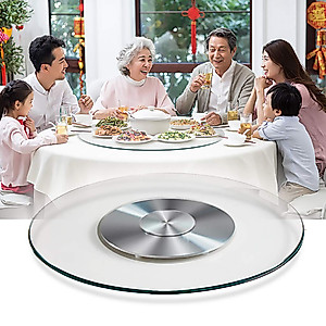 32-40inch Rotating Tempered Glass Tray, Round Lazy Susan Turntable Rotatable Serving Plate Aluminum Bearing Smooth Easy to Share Food