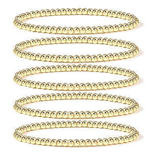 Elegance 11 designs 14K Gold Plated Bead Ball Bracelet Stretchable Elastic Gold Beaded Bracelets for Women