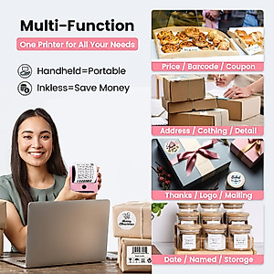 Memoking M200 Label Maker Machine with Tape 3 Rolls - Portable Label Printer for Labeling Products - Bluetooth Label-Maker Wireless - Thermal Barcode Label Printer for Clothes,Address,Jars,Album,Cable