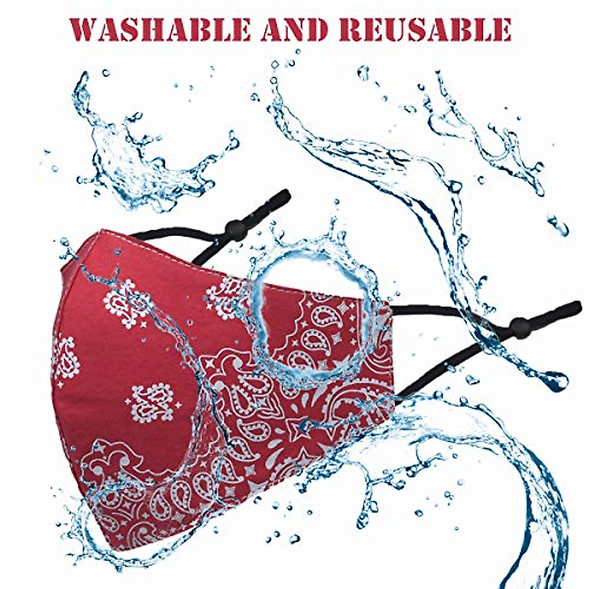 Men Women Face Cover Bandana, Soft Cotton Fabric Mask Half Face Protective, Fashion Black Unisex Paisley Balaclava, Reusable Washable, Anti Dust Protection for Gift 3PCS (black red gray)