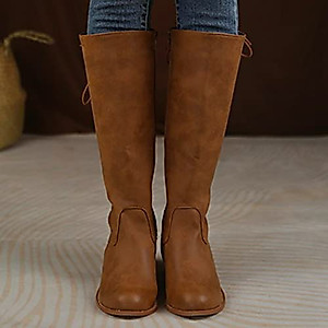 Guldnds Ladies Autumn and Winter Fashion Handsome Solid Color Retro Thick and Square Heel Women Wide Calf Rain Boots