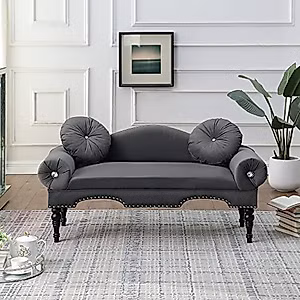 Holaki 54" Velvet Loveseat Sofa,Upholstered 2 Seater Couch Settee with 2 Round Pillows, Modern Love Seat with Nailhead Trim Roll Arm,Accent Bedside Entryway Window Bench for Living Room(Grey)