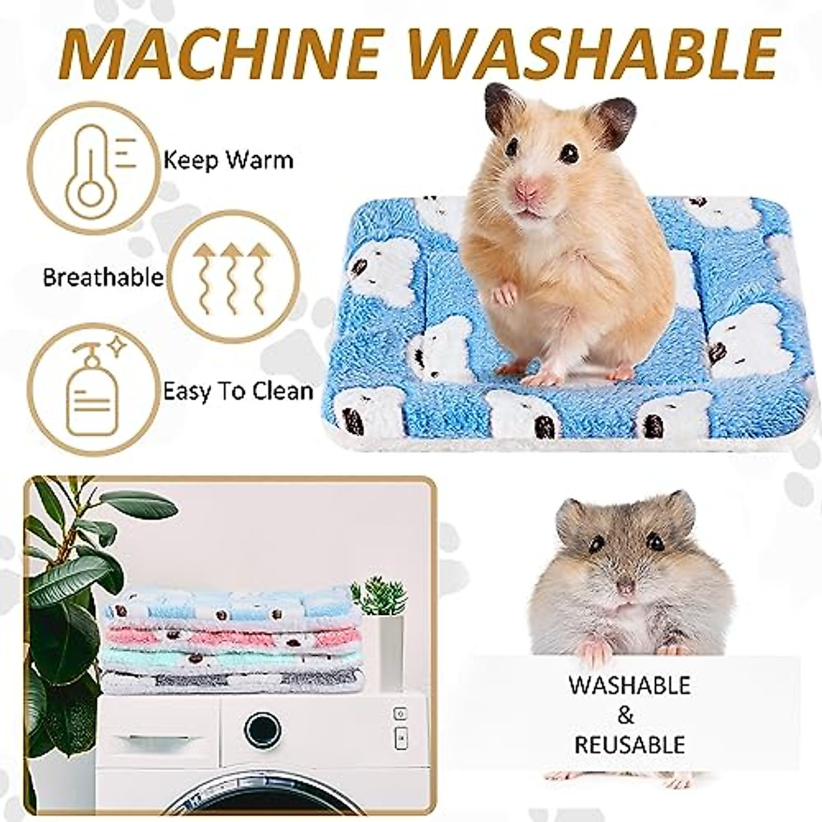 Tuanse 4 Pack Guinea Pig Bed Mat Bedding Rabbit Winter Bed Pad for Indoor Warm Small Animal Mattres Fleece Sleeping Pad for Hedgehogs Bunny Ferrets Hamster(Bear,13 x 10 Inch)