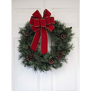 Wired Antique Brick Red Velvet with Gold Edge Outdoor Wreath Bow