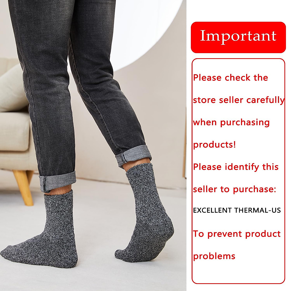 EXCELLENT THERMAL Wool Socks Mens, Winter Thermal Socks for Men, Soft Crew Hiking Socks Warm Mens Socks fit US 7-13(5 Pairs)