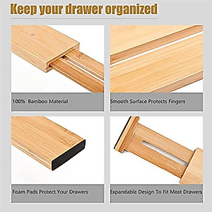 4 Pack Bamboo Drawer Dividers Kitchen Drawer Organizers-Adjustable from 17-22 Inch, Clothes Fabric Drawer Organizer Expandable Drawer Organization Separators for Bathroom Bedroom Office Dresser Desk
