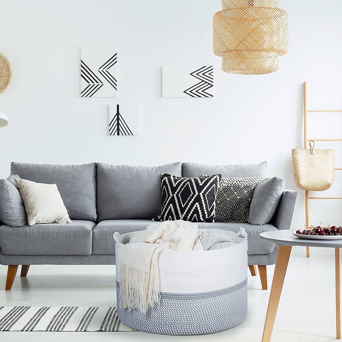 VERSAINSECT ton Rope Basket - Decorative White Storage Bins for Room Organization