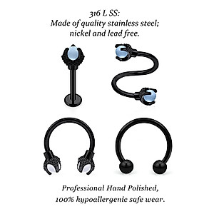 Vsnnsns 16G Lip Rings Stainless Steel Labret Jewelry Monroe Lip Rings Nail Cartilage Tragus Helix Earrings Studs Piercing Jewelry Medusa Piercing Jewelry for Women Men 16 Gauge Earrings 8mm Black