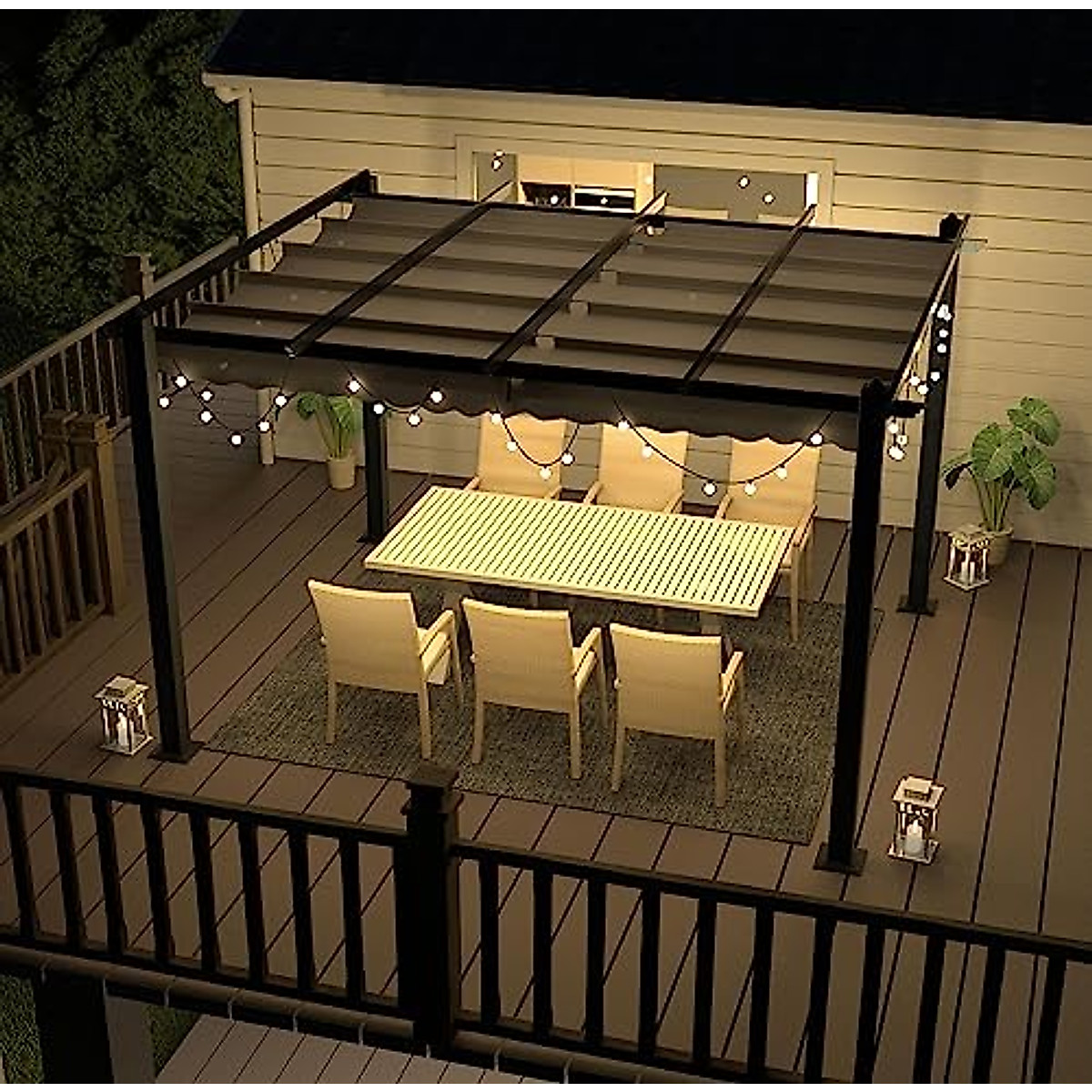 MUPATER 10' X 13' Outdoor Retractable Aluminum Pergola with Weather-Resistant Canopy for Backyard Deck Garden Grey
