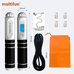 Jump Rope, multifun Speed Skipping Rope with Calorie Counter, Adjustable Digital Counting Jump Rope with Ball Bearings and Alarm Reminder for Fitness, Crossfit, Exercise, Workout, Boxing, MMA, Gym