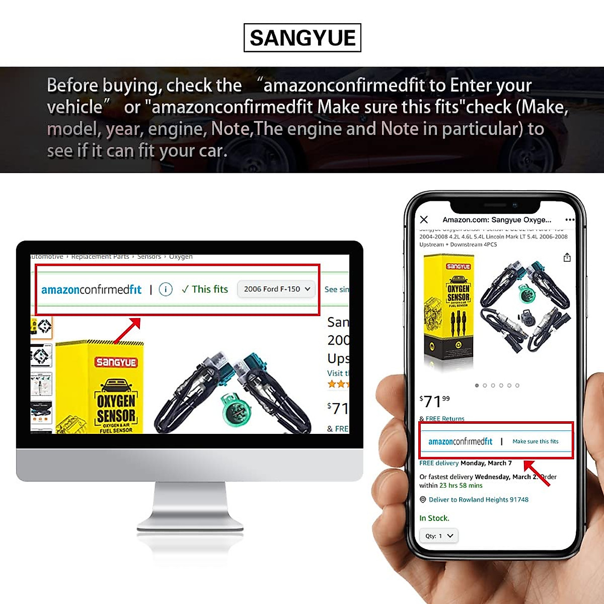 Sangyue Oxygen Sensor 1 Sensor 2 for Ford F-150 2004-2008 4.2L 4.6L 5.4L Lincoln Mark LT 5.4L 2006-2008 Upstream + Downstream 4PCS
