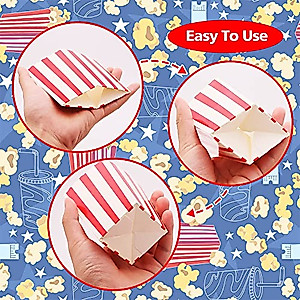 24 Pack Popcorn Box Popcorn Bag Popcorn Bucket Striped Wavy Paper Popcorn Container Cardboard Candy Container for Party Carnival Movie Night