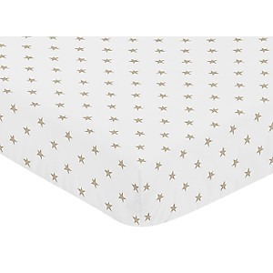 Gold and White Star Baby or Toddler Fitted Crib Sheet for Celestial Collection by Sweet Jojo Designs