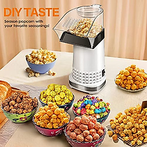 Popcorn Maker, Hot Air Popcorn Popper, 1200W Electric Popcorn Machine with Measuring Cup, No Oil Healthy Snack, Perfect for Home, Party and Family (White)