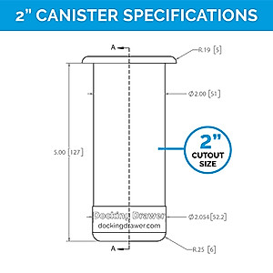 Docking Drawer 2.0" Canister for Hot Tools, Hair Dryer, Curling Iron, and Flat Iron Holder Tube RIng Capped Stainless Steel