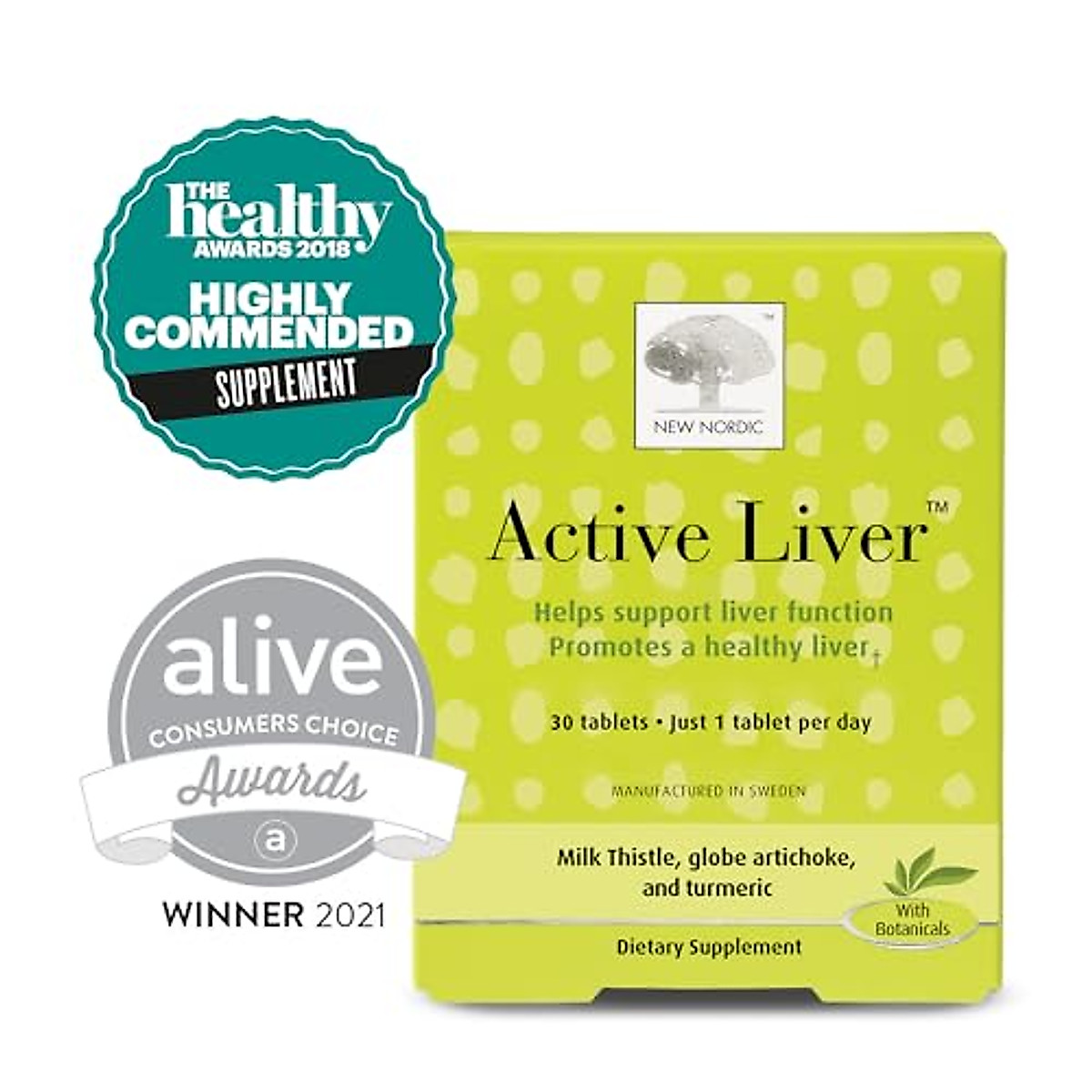 NEW NORDIC Active Liver | Daily Liver Supplement | Milk Thistle, Artichoke & Turmeric | for Men and Women | 30 Count (Pack of 1)
