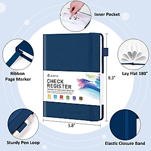 JUBTIC A5 Check Registers for Personal Checkbook, Ledger Transaction Registers Log Book for Small Business. Track Payments, Finances, Deposits, Debit Card and Bank Account - Blue