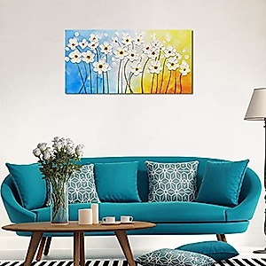 Muzagroo Art Hand Painted Dancing White Flowers Pallet Knife Oil Painting with Raised Texture on Canvas Modern Floral Wall Art for Living Room Bedroom Decor Ready to Hang