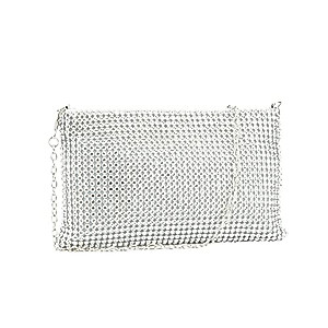 GripIt Bling Mesh Purse Small Clutch for Women Money Purse Evening Wristlet Clutch Bag Little Crystal Cell Phone Purses,Silver