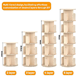 Cuguords Rotating Bookshelf Tower,Corner Bookshelf for Small Space, 360 Display 5-Tier Wood Bookcase Storage Rack, Kids&Adults Spinning Book Shelf,Revolving Bookcase for Bedroom, Living Room