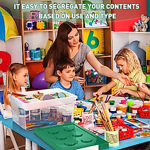 Leinuosen 32 QT Plastic Storage Box with Removable Tray Craft Organizer and Storage Clear Bins with Lids Art Supply Container for Kids Organizing Building Bricks Toys Bead Tool Sewing (Green)