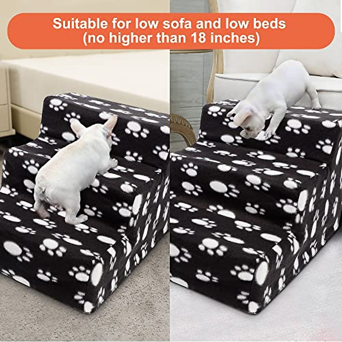 yofit Doggy Steps - Non-Slip 3 Steps Pet Stairs for Cats and Dogs, Foldable Plastic with Washable Carpet (Dark)