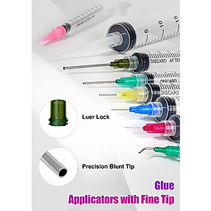 Glue Syringe Needle Tip Squeeze Bottles Set (1ml-50ml), 14G-22G Blunt Needle Tip with Caps, Precision Glue Applicator for Oil, Ink and Art Crafts