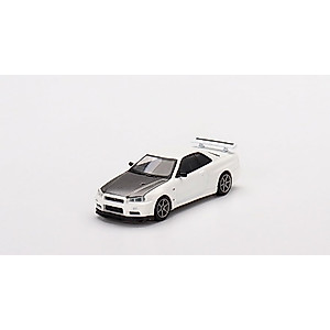 True Scale Miniatures Model Car Compatible with Nissan Skyline GT-R (R34) V-Spec II N1 (White) Limited Edition 1/64 Diecast Model Car MGT00501