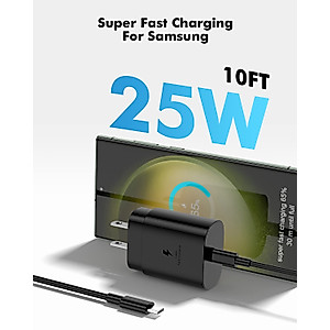 25W Fast Charge Type C Samsung Super Fast Charging 2 Pack with 10FT USB C Cable Charger for Samsung Galaxy S23 Ultra Charger S23/S23+/S22 Ultra/S22+/S22/S21/S20/Z Fold 4,3/Z Flip 4,3 S10/S9/S8