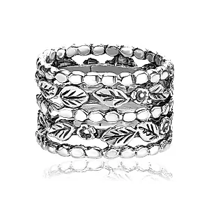 925 Sterling Silver Wide Ring Flowers and Leaves Oxidized Vintage Look Stylish Hypoallergenic Nickel and Lead-free Artisan Handcrafted Designer Collection Made in Israel (Size 5-11)