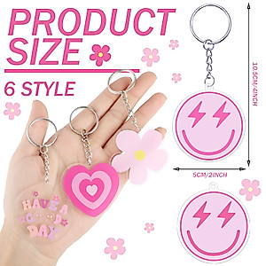 Otuuz 6 Pcs Preppy Smile Key Chain Acrylic Smile Face Keychain Happy Face Aesthetic Preppy Keychain for Backpack Cute Women's Keyrings and Keychains for Girls Purse Pink Accessories Charm, 6 Designs