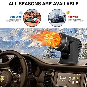 【Fametiy New upgrade】Portable Car Heater,Auto Heater Fan, Car Windshield Defogger Defroster, 2 in1 Fast Heating or Cooling Fan, 12V 150W Auto Ceramic Heater Fan Plug in Cig Lighter (Premium black)