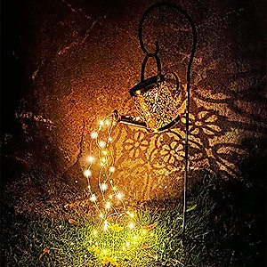 WWahuayuan 7.9Inch Watering Can Lights Solar Powered, Garden Solar Lantern Waterproof, Outdoor Hanging Lamp with Light String for Lawn Patio Yard Pathway Decor