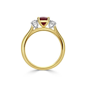 1 CT Round Created Ruby & Cubic Zirconia Three Stone Promise Ring 14k Yellow Gold Finish Ring Size-11