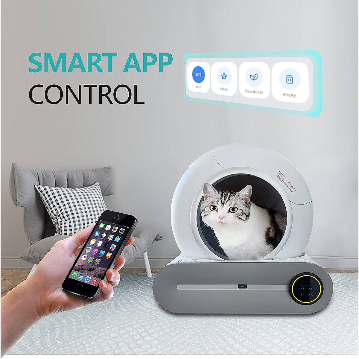 Automatic Smart Self-Cleaning Cat Litter Box,Automatic Cat Litter Cleaning Robot with 65L+9L Large Capacity/Smart Home App with Voice Control for Multiple Cats