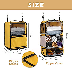 Surblue Hanging Shelves Travel Compression Packing Cube for Carry-on Luggage Suitcase Collapsible Transformable Garment Closet Organizers Large Capacity, Yellow, XL