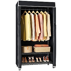VIPEK V1S 3 Tiers Garment Racks with Cover Clothing Rack for Hanging Clothes Free Standing Wardrobe Closet for Small Spaces Heavy Duty Clothes Rack, Black Rack with Black Oxford Fabric Cover
