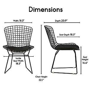 Elle Decor CHRHLYBLKM01 Holly Mid Century Modern Dining Side Chair with Geometric Grid Wire Design, Wide Curved Back, Faux Leather Seat Pad, Black