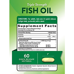 Nature's Truth Triple Strength Fish Oil Softgels | 1400 mg | 60 Count | Active Omega 3 | Non-GMO & Gluten Free Supplement