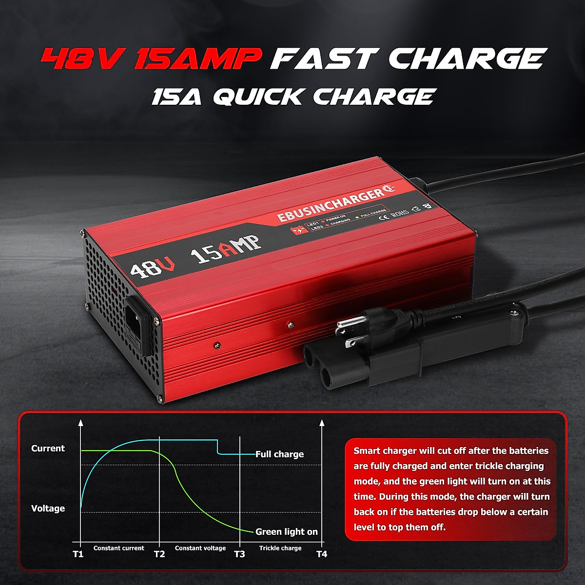 48 Volt Golf Cart Battery Charger Compatible with Yamaha G19-22 Models-with 2-pin 2round-Hole Plug.15 Amp Smart Charger with Trickle Charge, 6-8 Hours Full Charge.