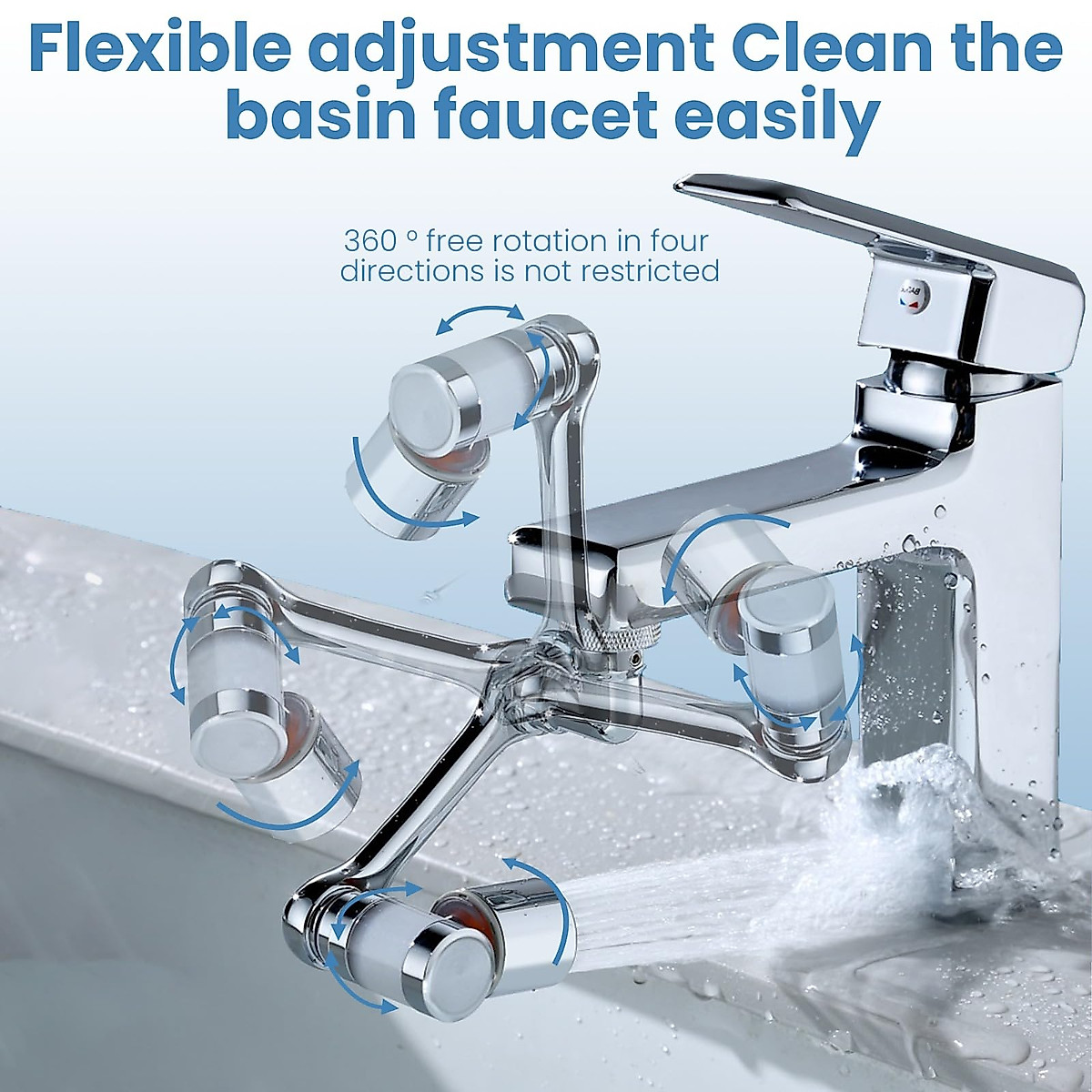 WATERPLOF Splash Multifunction Faucet with Filter Functionality & 6 Replacement Cartridges Universal 1080° Swivel Robotic Arm Faucet Aerator for sink 2 Modes Pressurized Spray Attachment