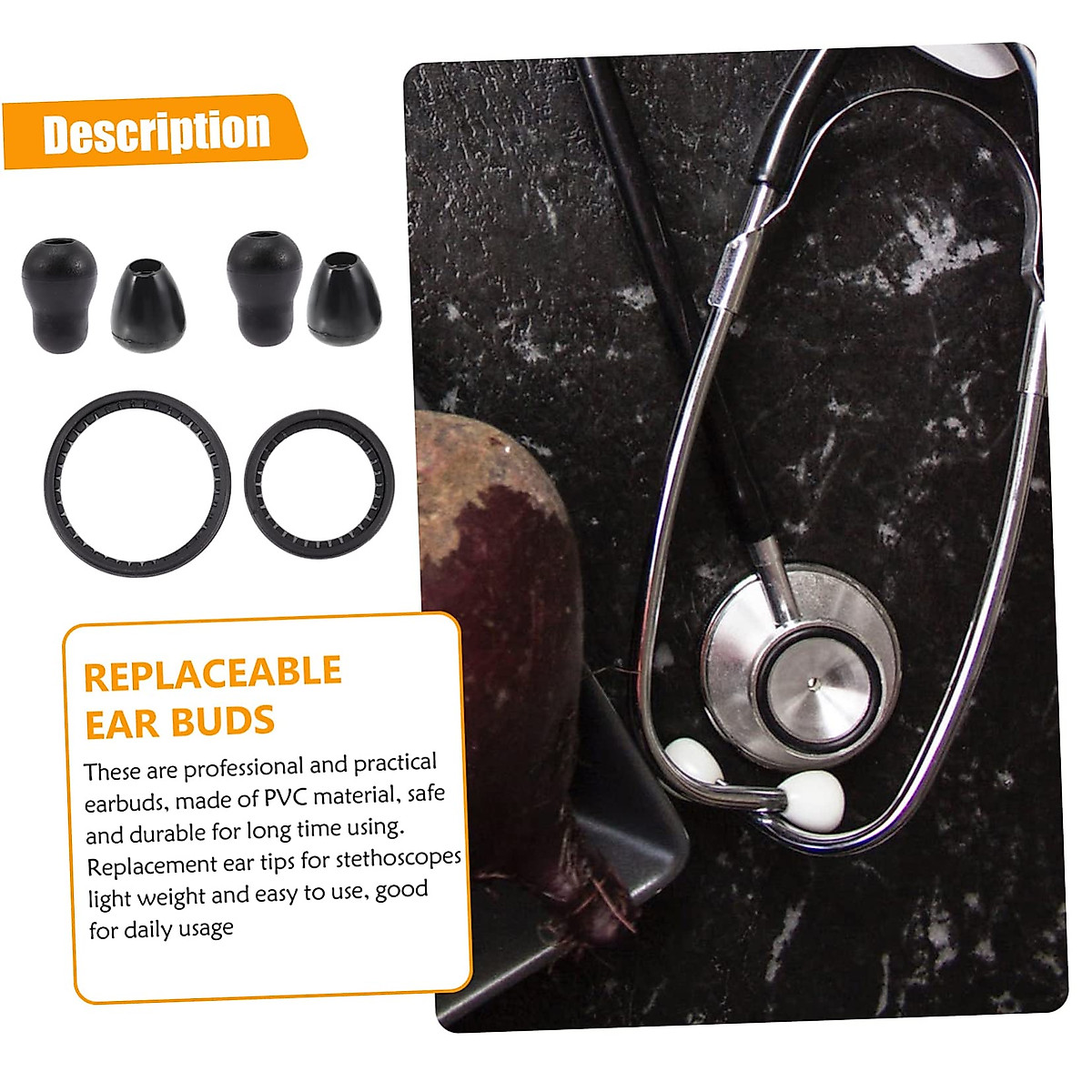 MUCKLILY 1 Set Accessory Set Spare Parts Kit Cardiology Accessories Earpiece Replacement Parts Tube Replacement Black