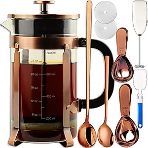 ADAMITA French Press Coffee Maker 8 cups 34 oz 304 Stainless Steel Coffee Press with 4 Filter Screens, Easy Clean Heat Resistant Borosilicate Glass - Free 100% BPA (A-Style-Copper-3A, 34 oz)