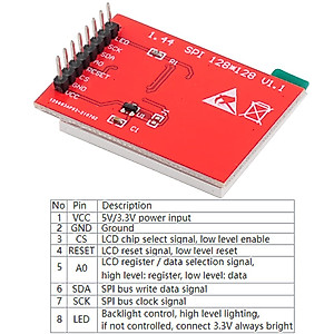 DIYmalls 1.44" TFT LCD Display Screen Module 3.3V RGB 65K 128x128 4-Wire SPI ST7735S for Arduino U NO Mega-2560