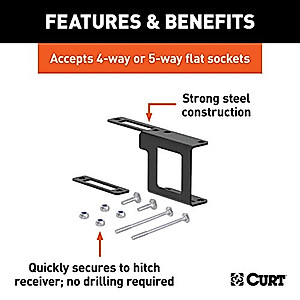 CURT 58002 Easy-Mount Vehicle Trailer Wiring Connector Mounting Bracket for 1-1/4-Inch Receiver, 4 or 5-Way Flat
