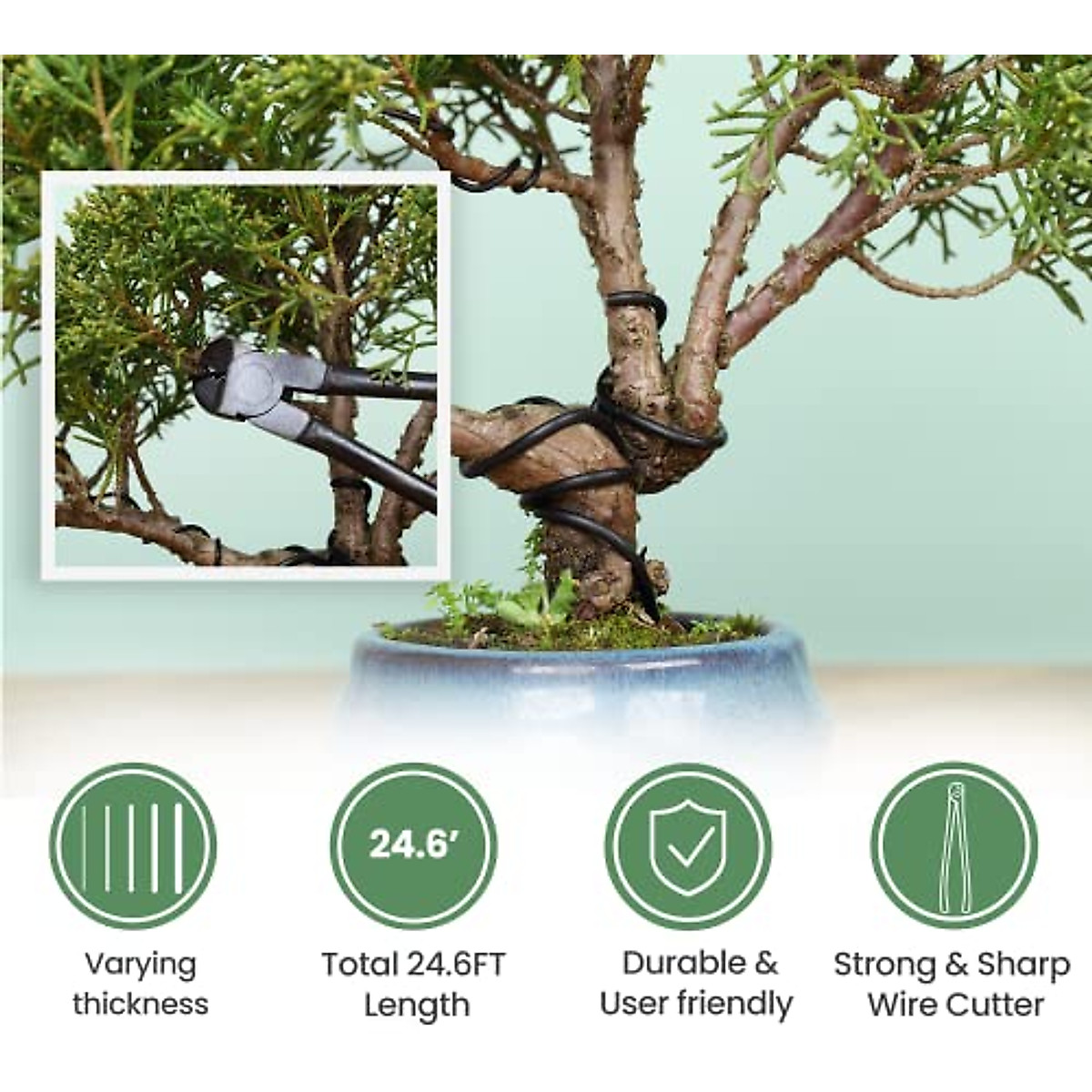 Bonsai Tools Set with Wood Box 12PCS Heavy Duty Bonsai Tree Kit, Trimming Scissor Shears, Concave Cutter, Wire Rolls, Wire Cutter and More, Gardening Bonsai Pruning & Care Kit