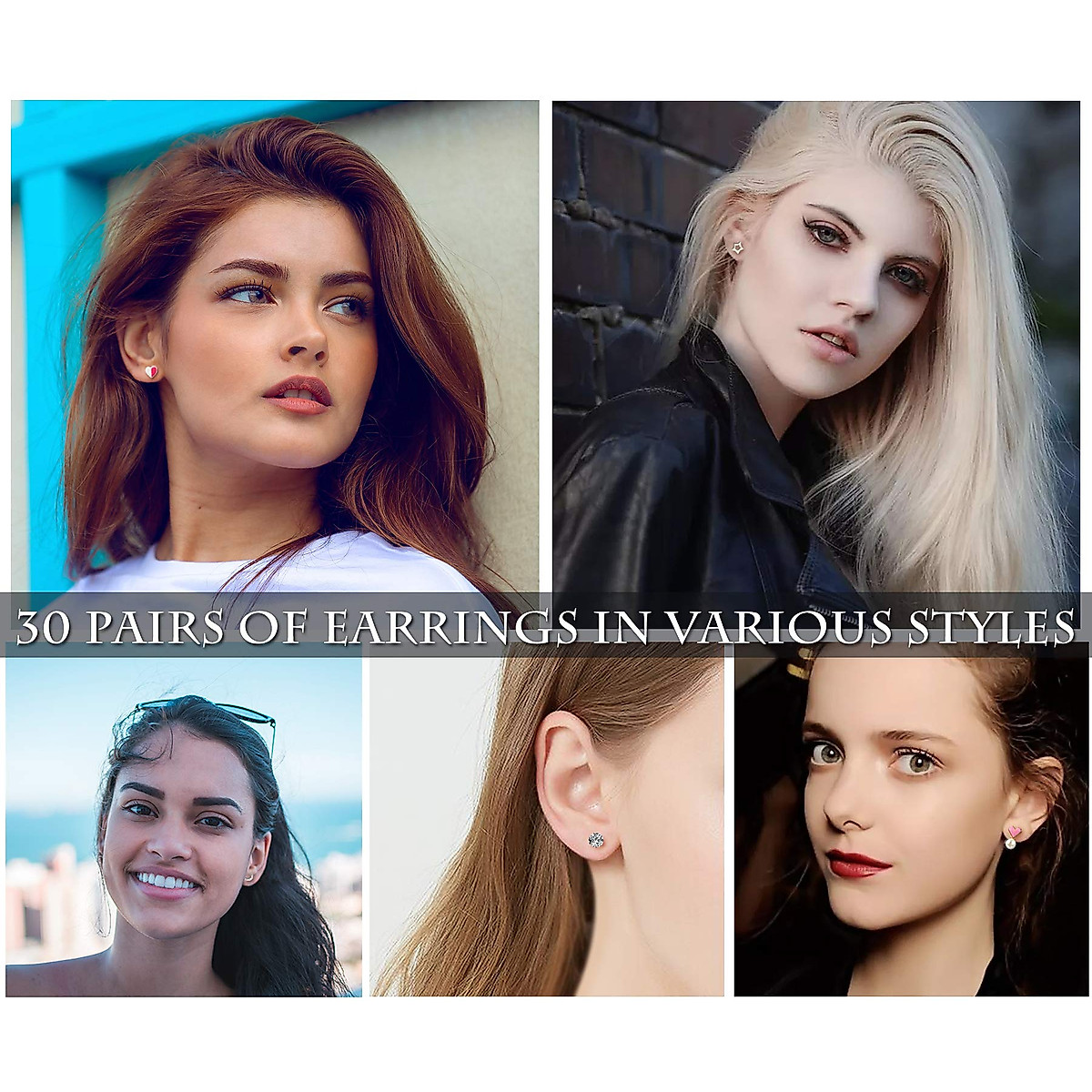Stud Earrings Set Crystal Pearl Round Circle Heart Cubic Zirconia Geometric Ball Hypoallergenic Earring Set Charm Trendy Piercing Jewelry Gift for Women Girls Teens Lady,30 Pairs Earring