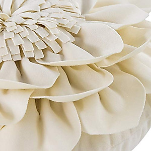 OiseauVoler Decorative Throw Pillow 3D Flower Round Pillow Accent Handmade Cushion with Insert for Couch Bed Home Decor 12 Inch Cream White